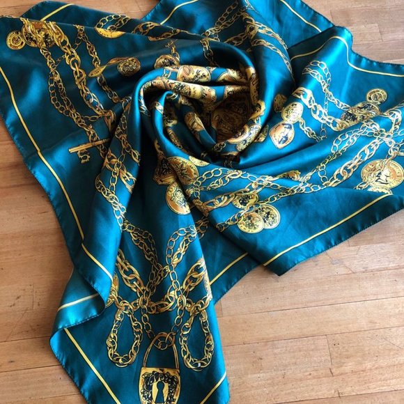 Source Unknown | Accessories | Scarf Chains Coins Print Green Gold 34 ...